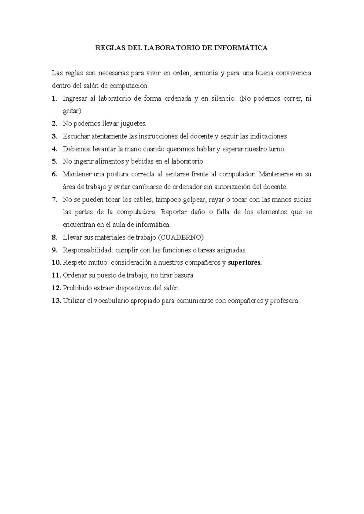 Normas y Reglas del Laboratorio de Informática - Curso 101 - Studocu