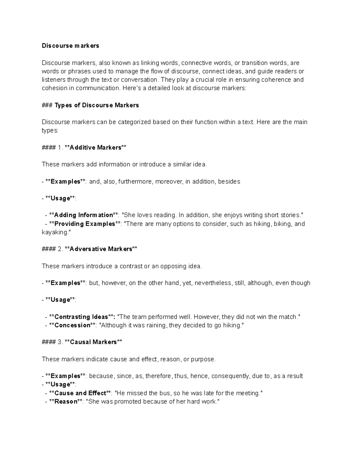 Understanding Discourse Markers: Types and Usage Guide - Studocu