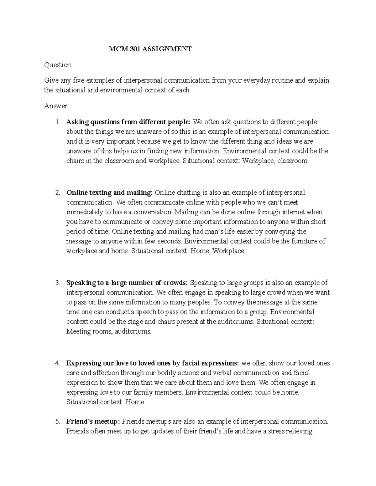 Mcm301 Assignment Mcm 301 Assignment Question Give Any Five Examples