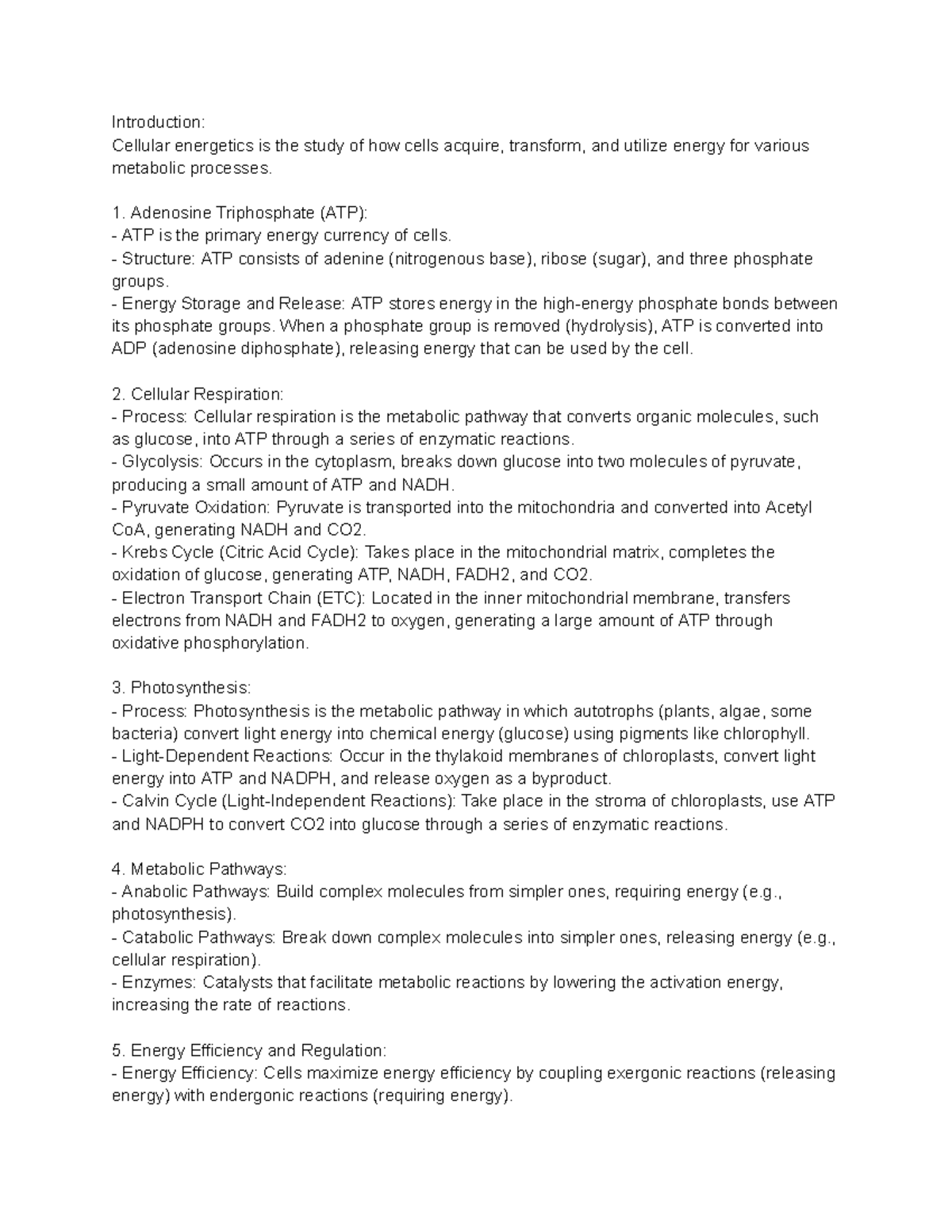 AP Biology - Cellular Energetics Notes and Key Processes - Studocu