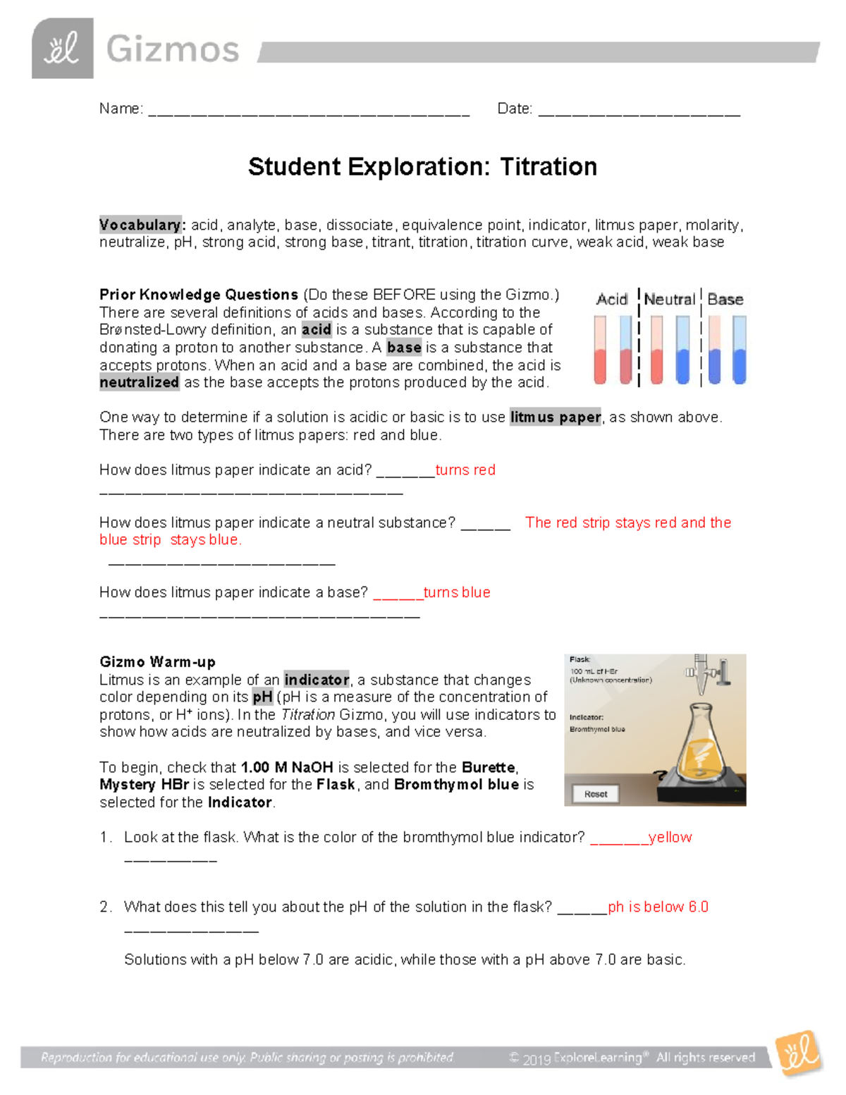 Titration worksheet - Name: ______________________________________ Date