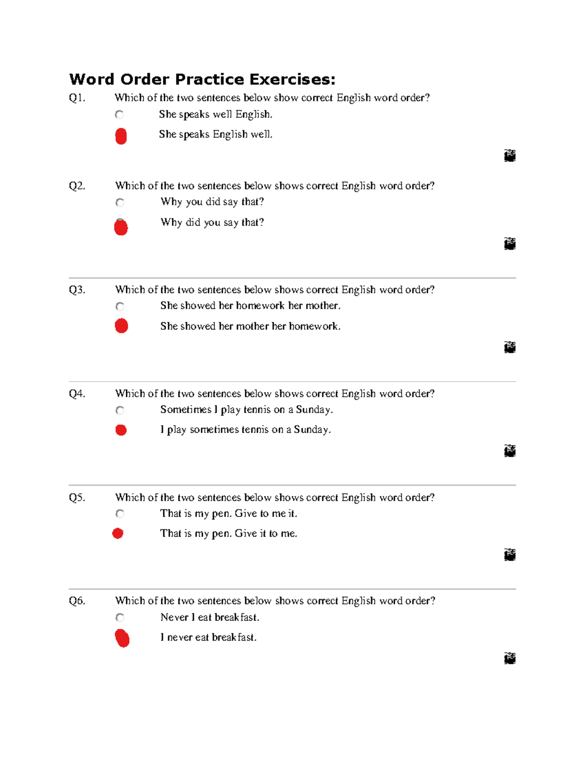 English Word Order Practice Exercises - Opdracht - Studeersnel