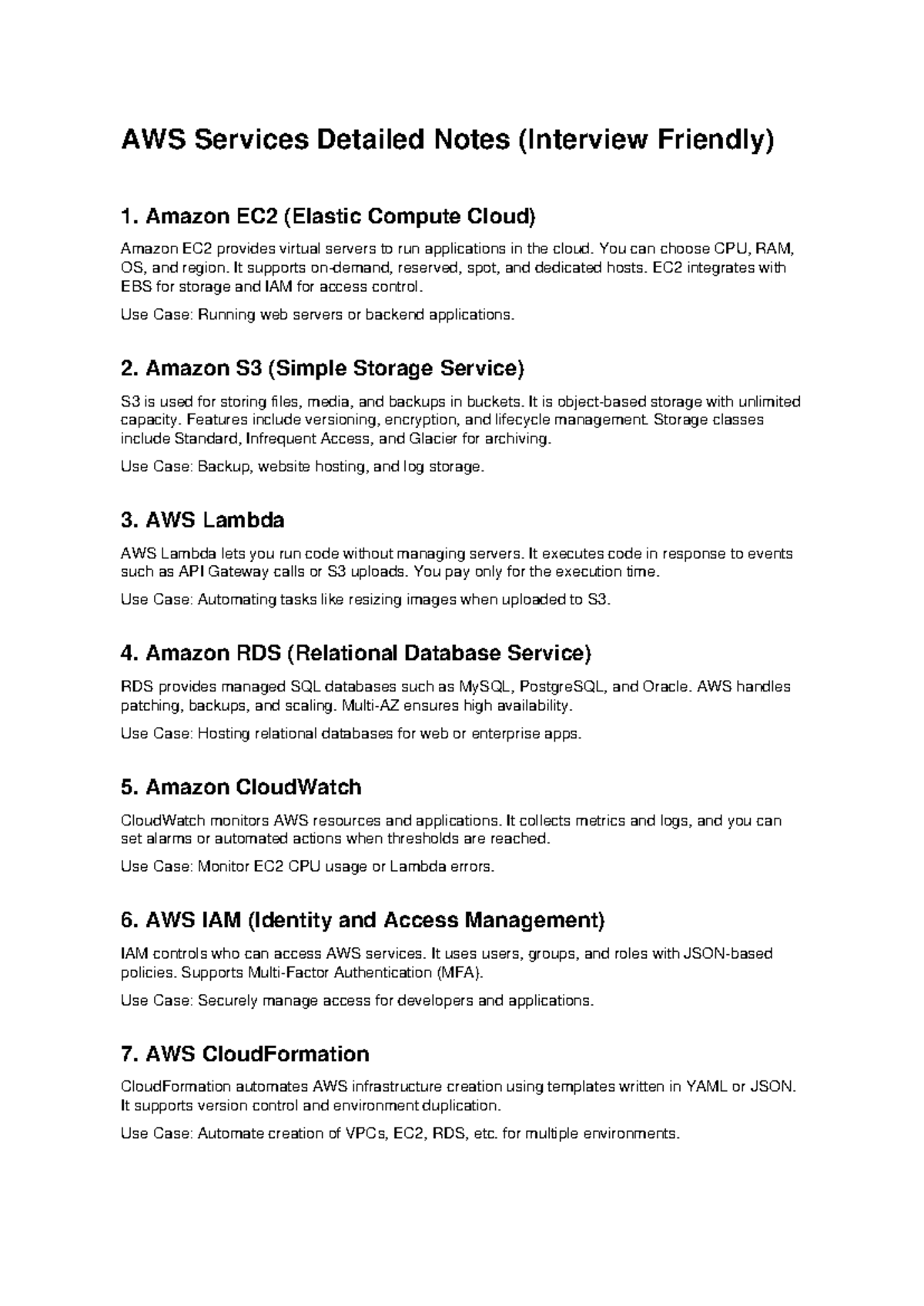 AWS Services Overview: Detailed Notes for Interviews - Studocu