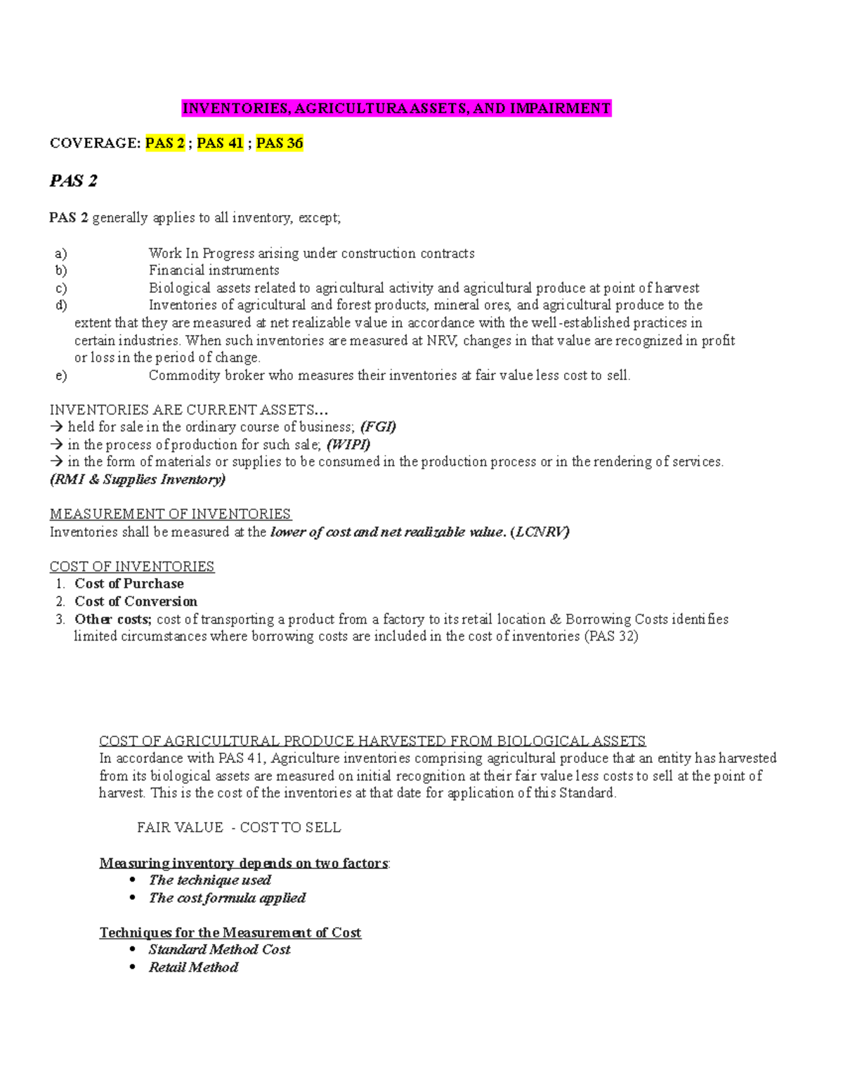CFAS Notes: Overview of PAS 2, PAS 41, and PAS 36 on Inventories and ...