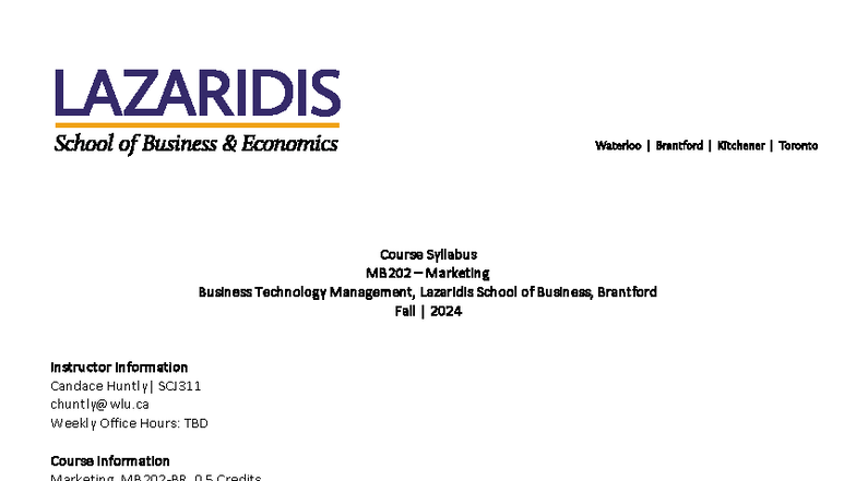 MB202 Marketing Course Syllabus - Lazaridis School Fall 2024 - Studocu