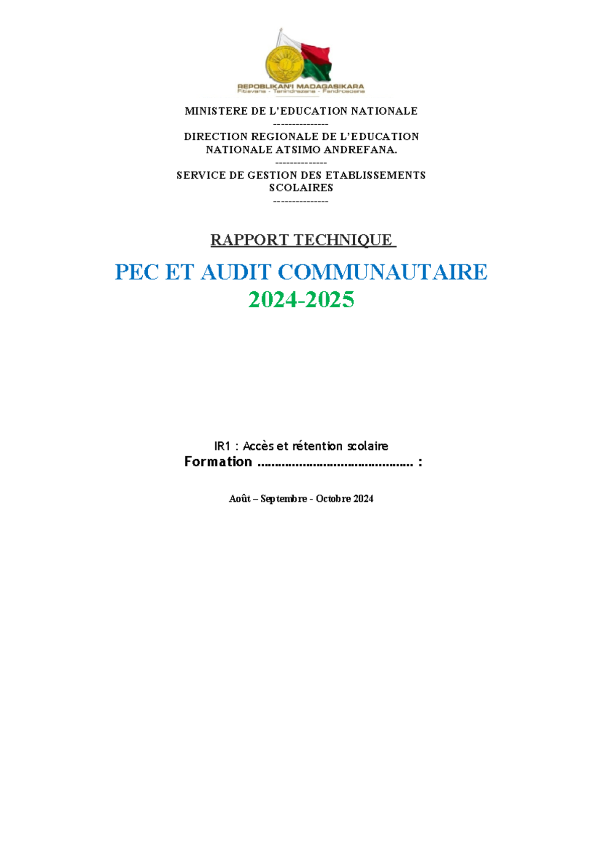 Rapport Technique PEC et Audit Communautaire - BTSL 3 - Studocu