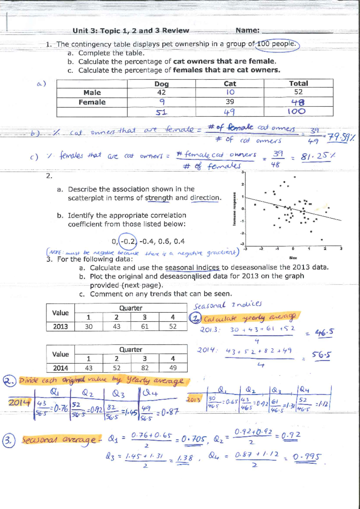Unit 3: Review of Bivariate Data & Time-Series Solutions - Studocu