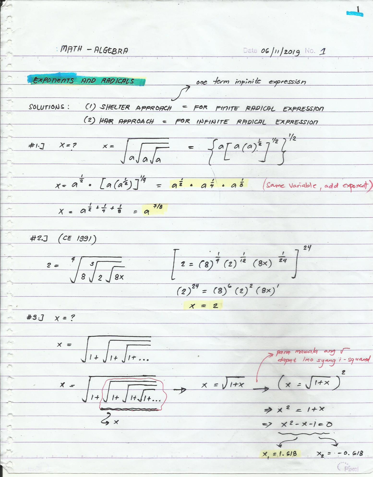 Engineering Math - Algebra: Reviewer Notes for Civil Eng. (Eng 101 ...