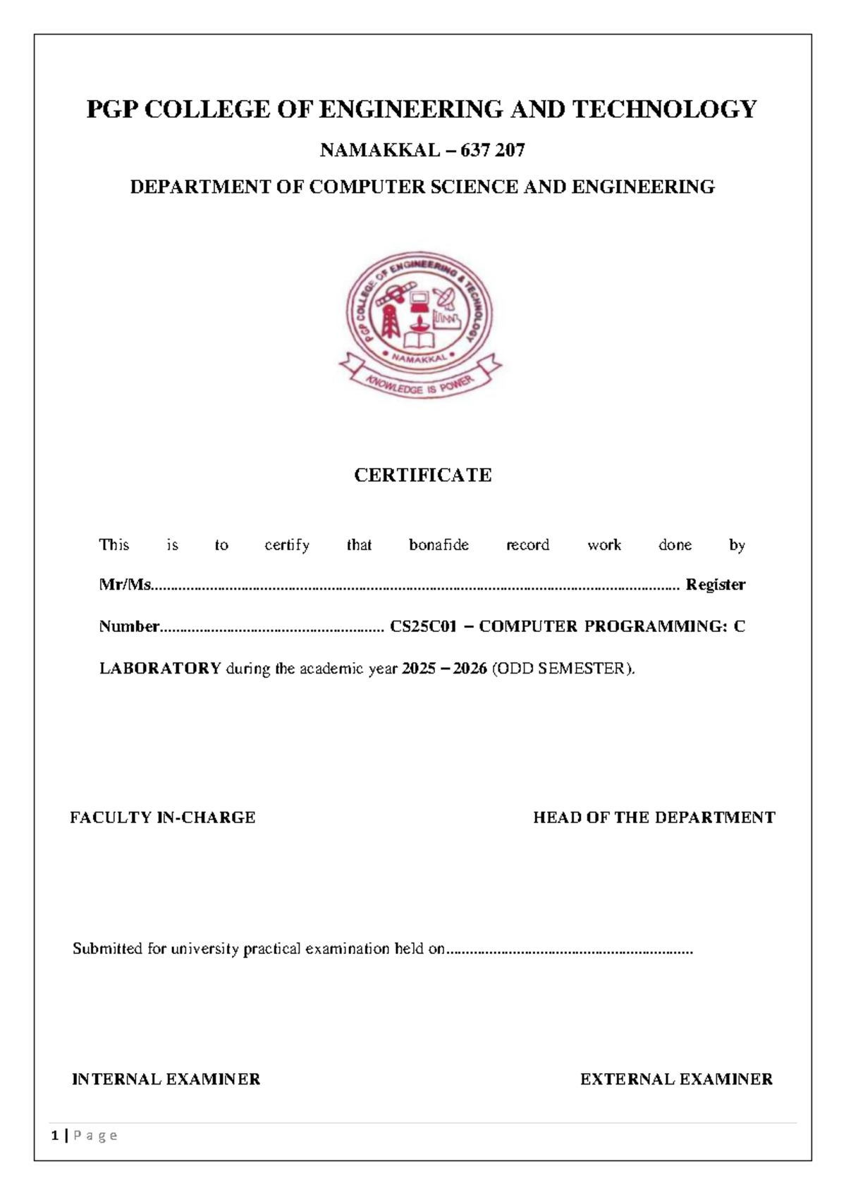 CS25C01 Computer Programming: C Lab Manual and Experiments - Studocu