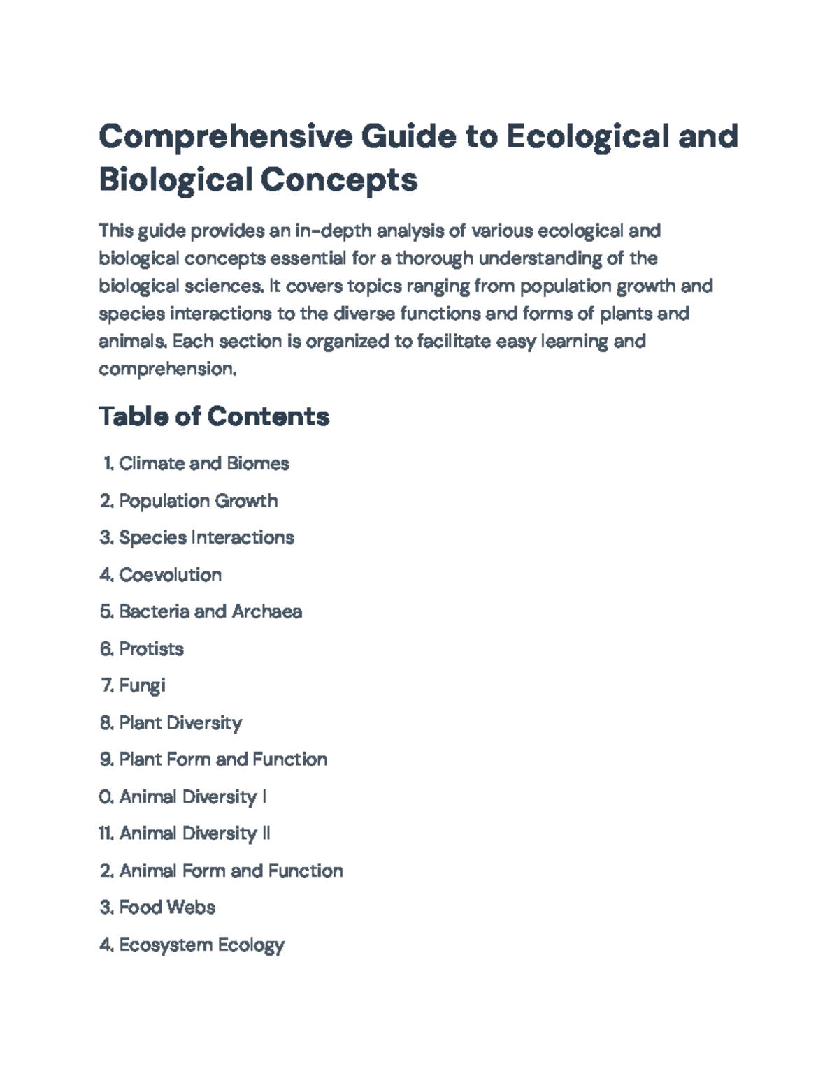 Comprehensive Guide to Ecological and Biological Concepts (BIO101 ...