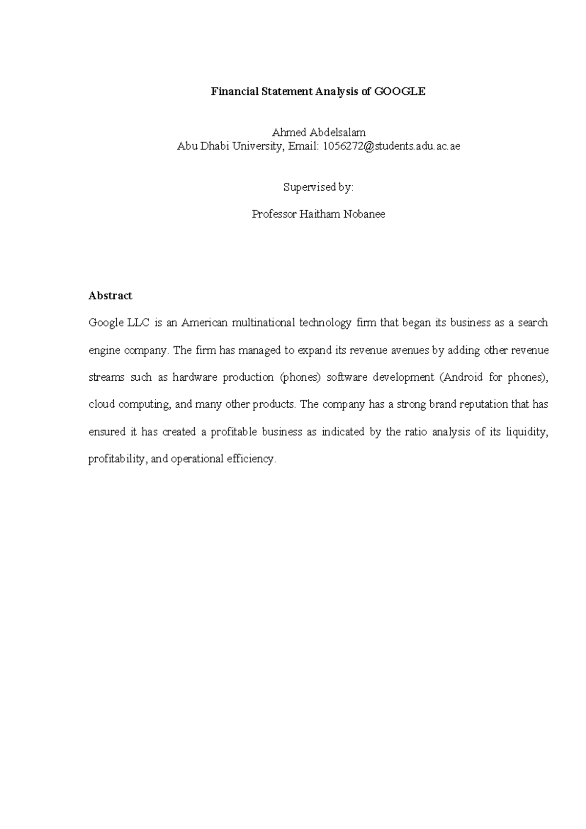 Financial Statement Analysis of GOOGLE LLC: Insights & Ratios - Studocu