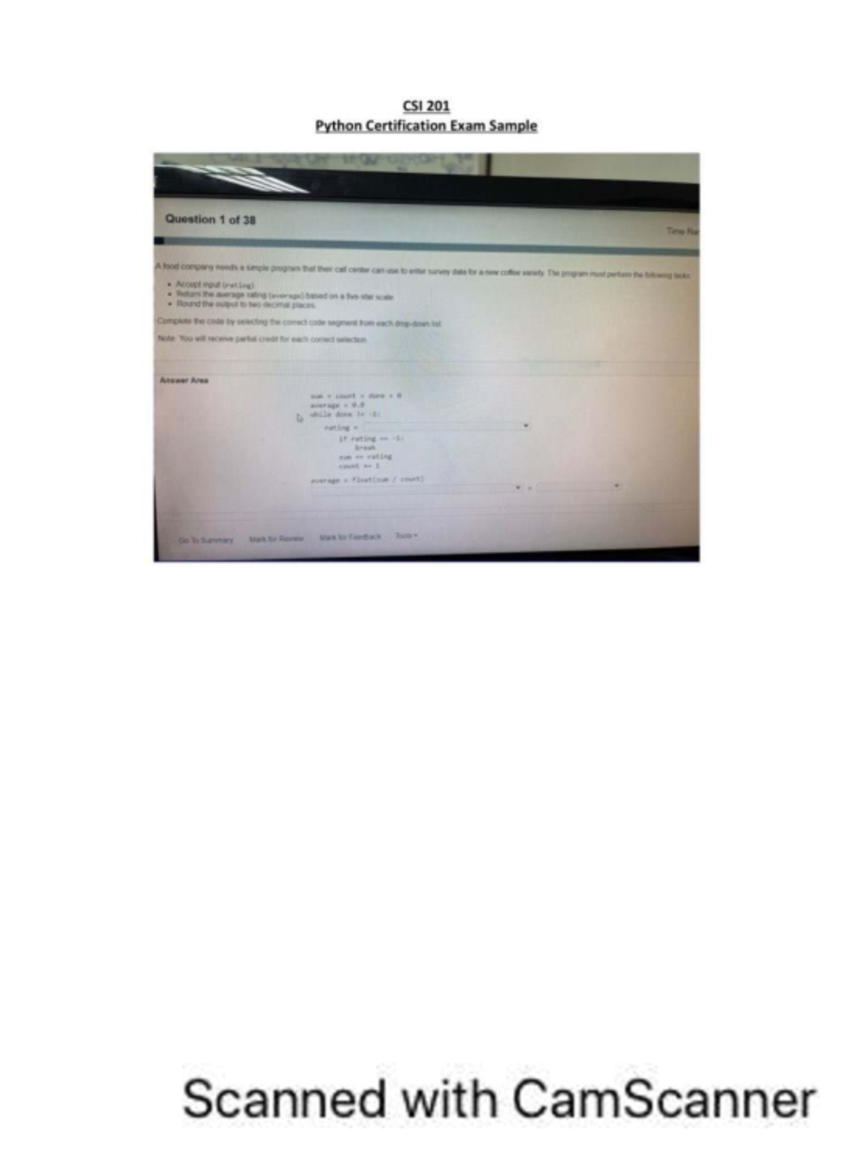 CSI 201 Python Certification Exam Sample Questions and Solutions - Studocu