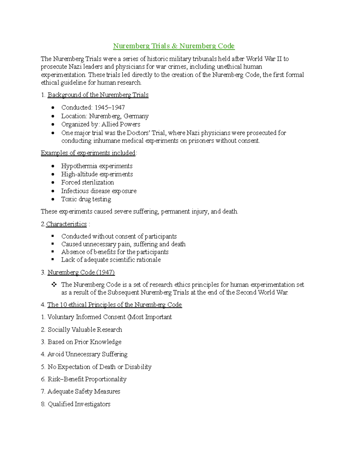 Nuremberg Trials & Code: Ethical Guidelines in Human Research - Studocu