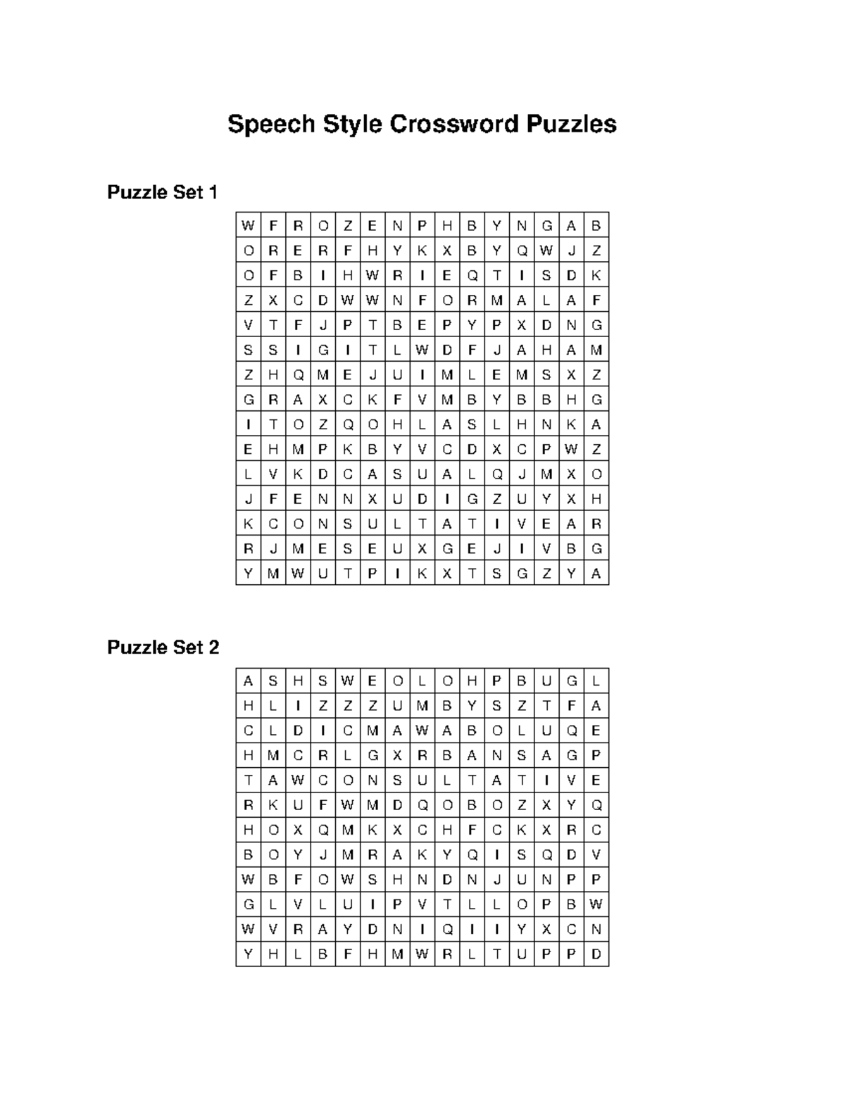 Speech Style Crossword Puzzles: Puzzle Set 1 & 2 - Studocu