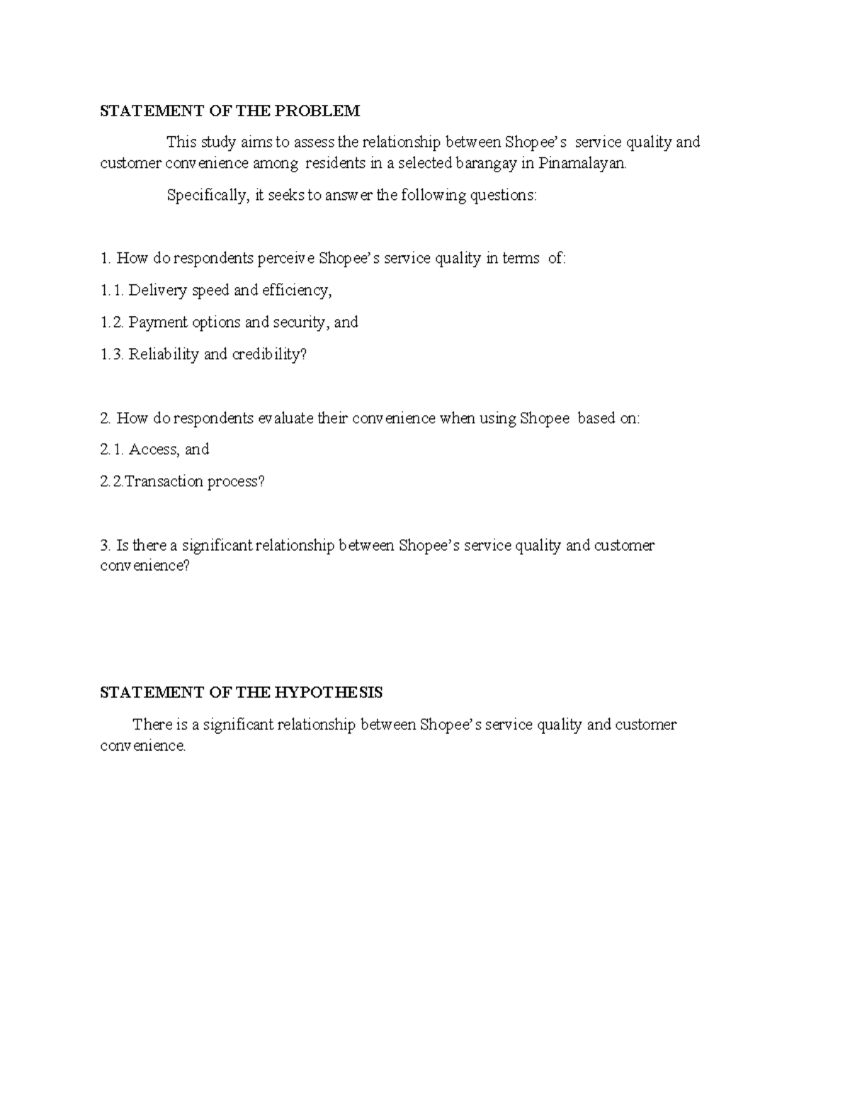 Statement OF THE Problem - STATEMENT OF THE PROBLEM This study aims to ...