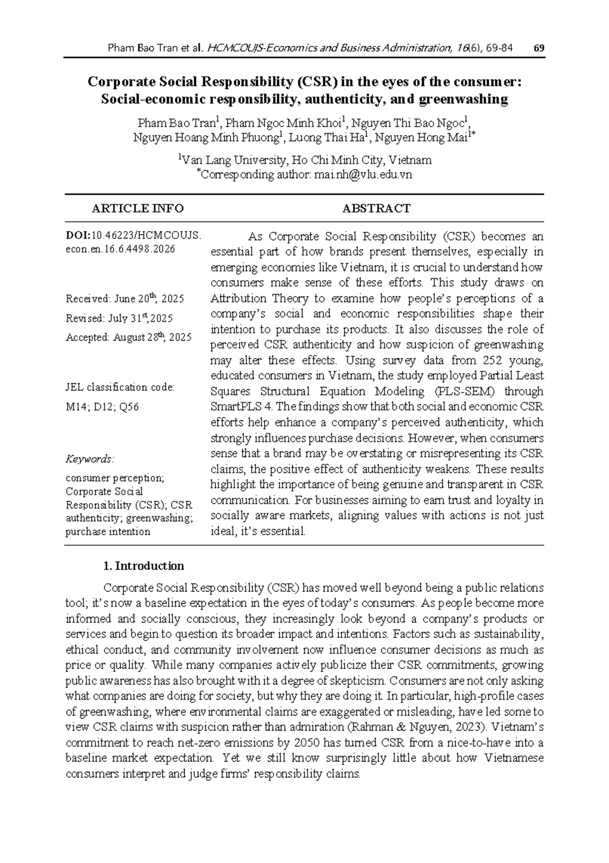 Corporate Social Responsibility (CSR) Perceptions and Purchase ...