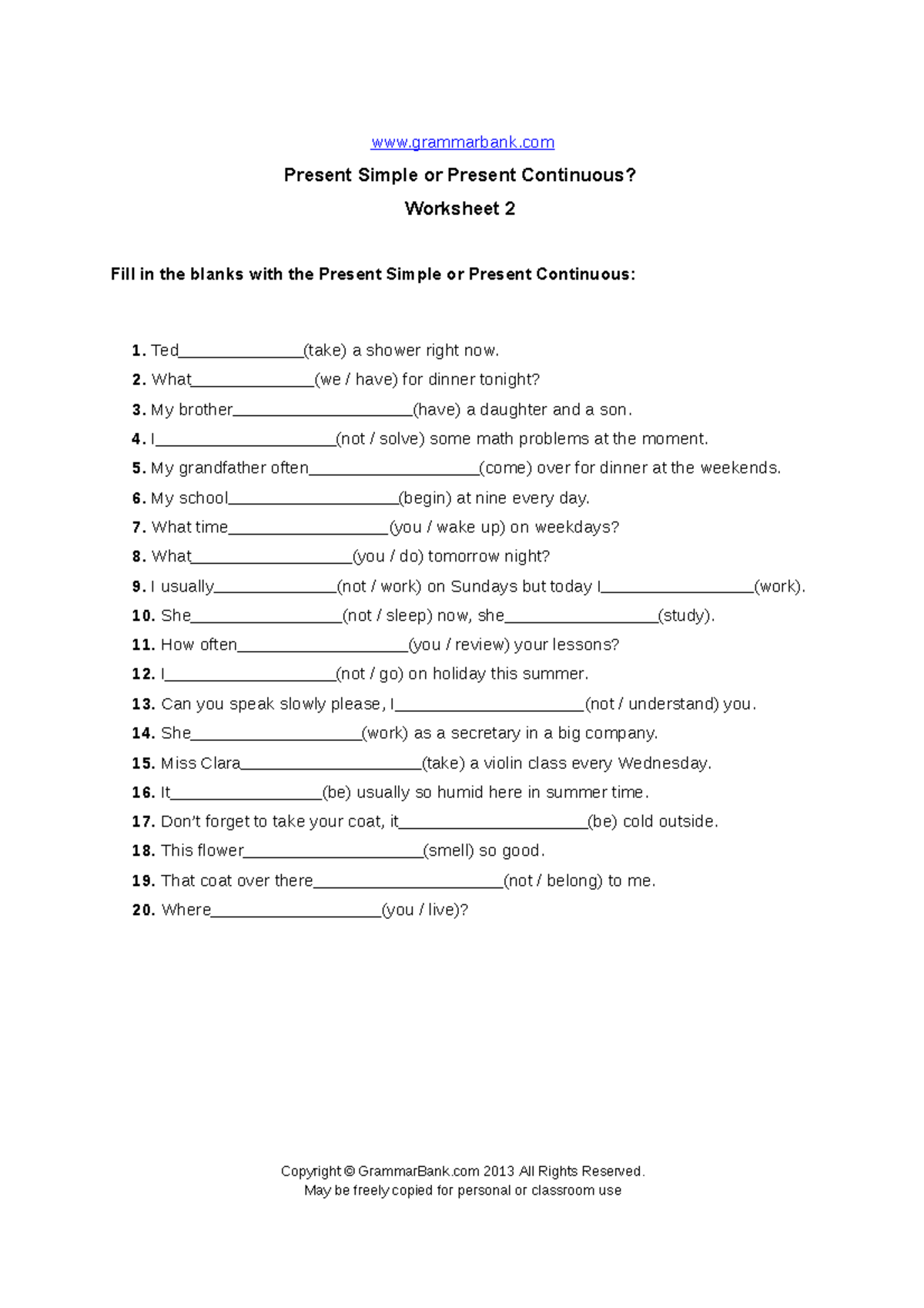 Present Simple vs Present Continuous - Worksheet 2 - Studocu