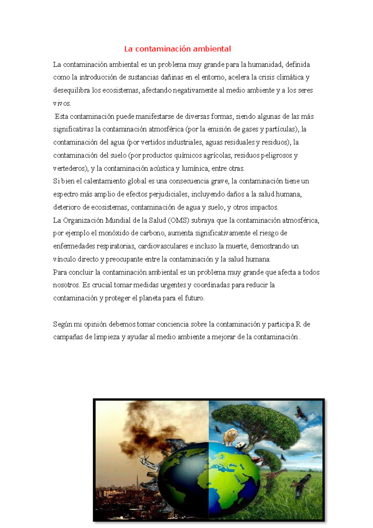 Texto Argumentativo sobre la Contaminación Ambiental y su Impacto - Studocu