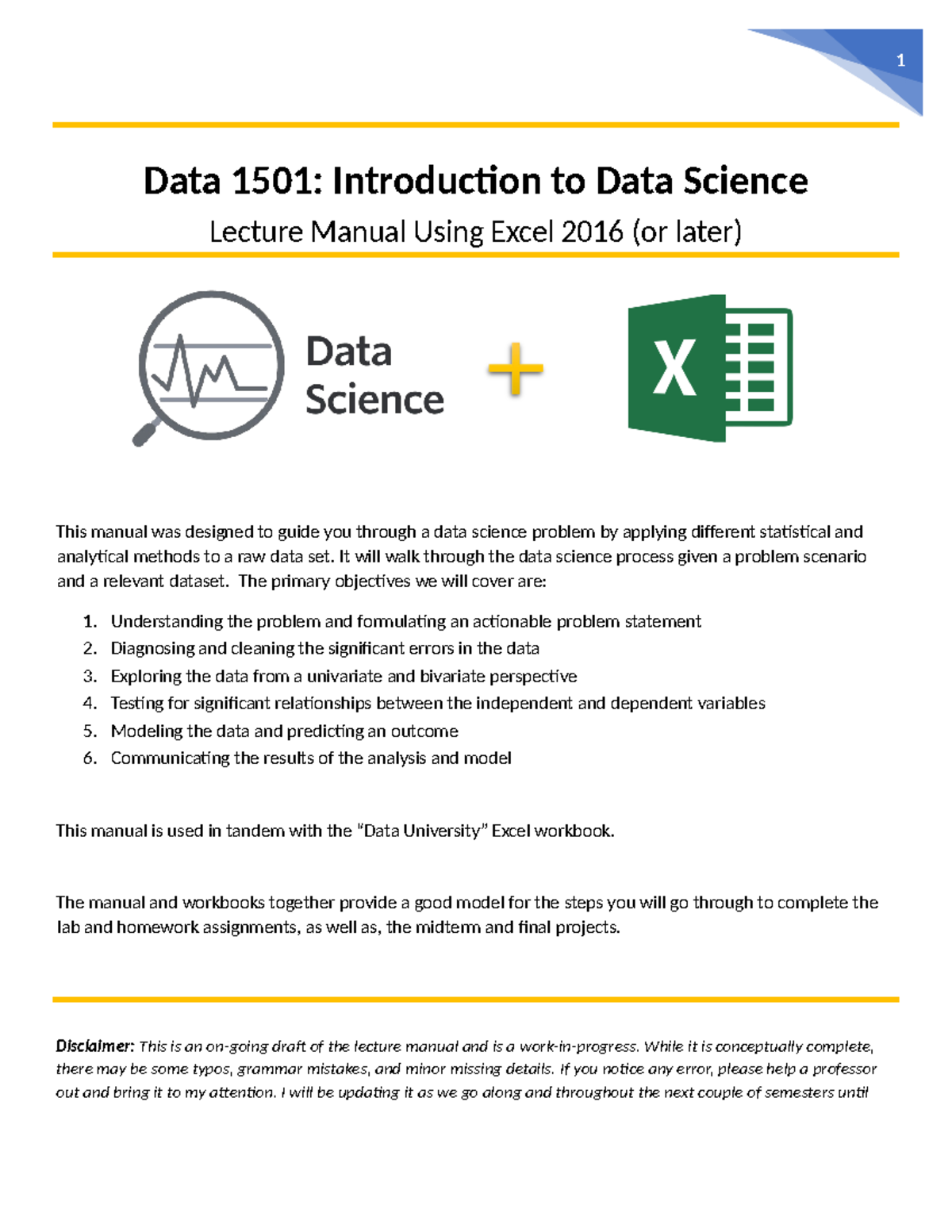 Data 1501: Lecture Manual V2 - Understanding Problems & Data Analysis ...