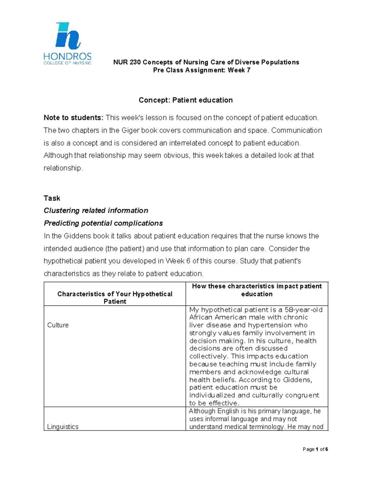 NUR 230 Week 7 Pre-Class Assignment: Patient Education Strategies - Studocu