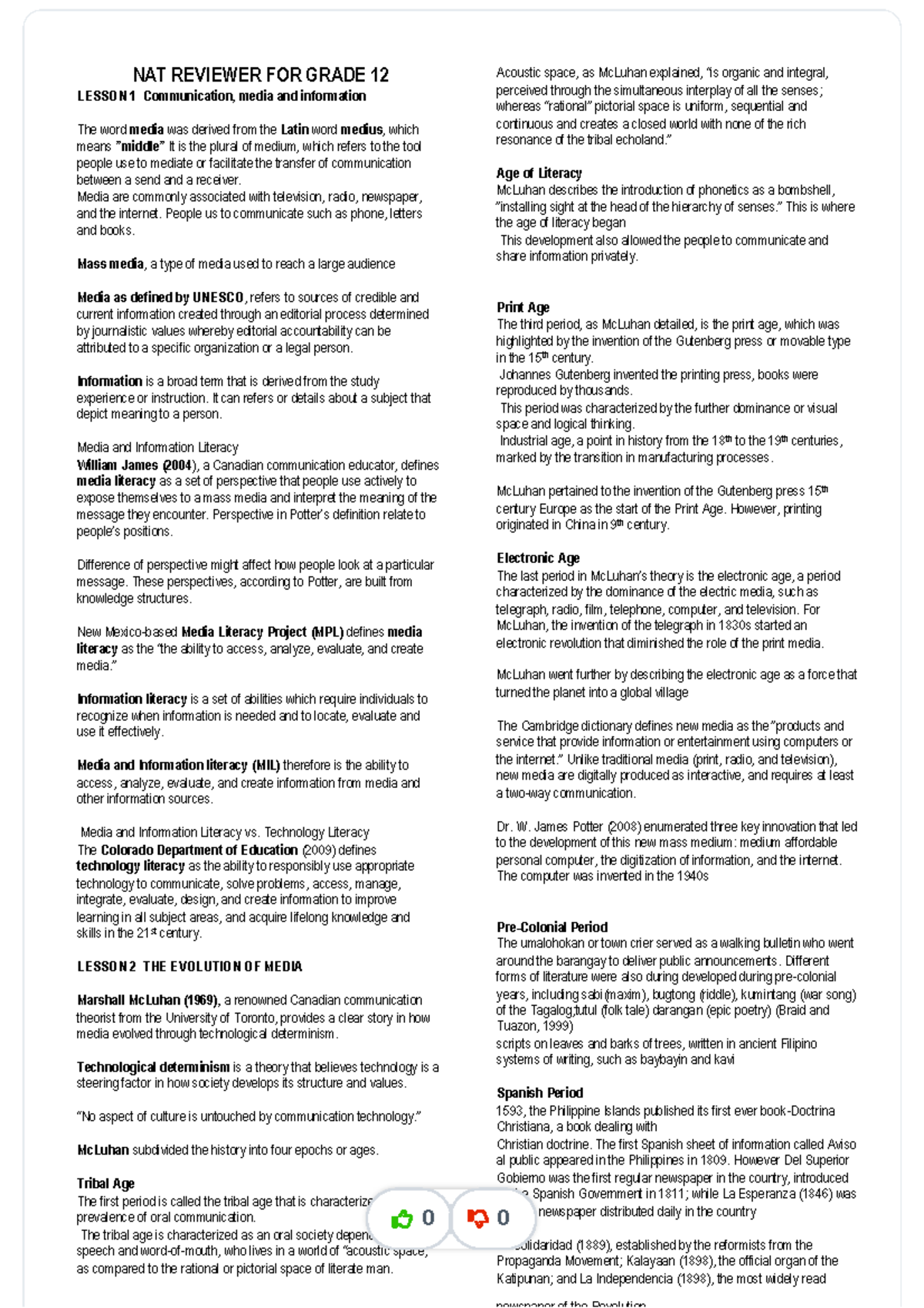 Grade 12 NAT Reviewer: Media and Information Literacy Insights - Studocu