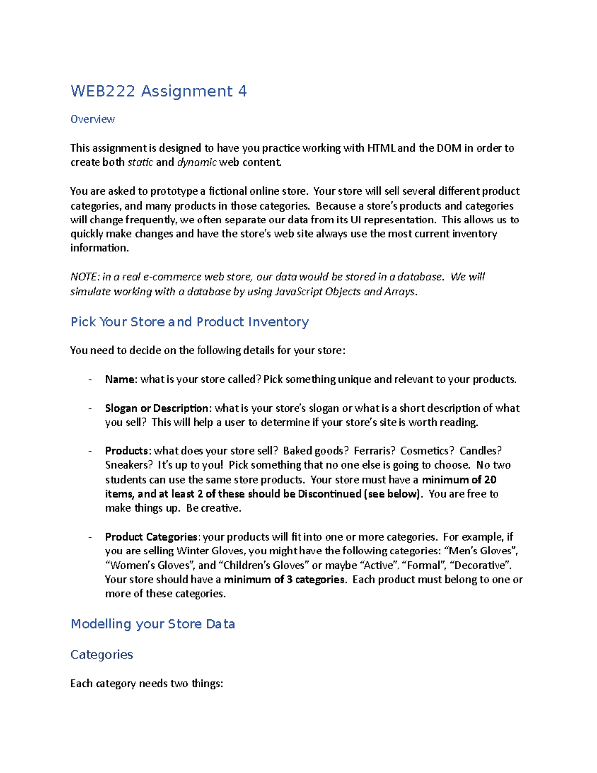 Assignment-4 - web assignmnet - WEB222 Assignment 4 Overview This ...
