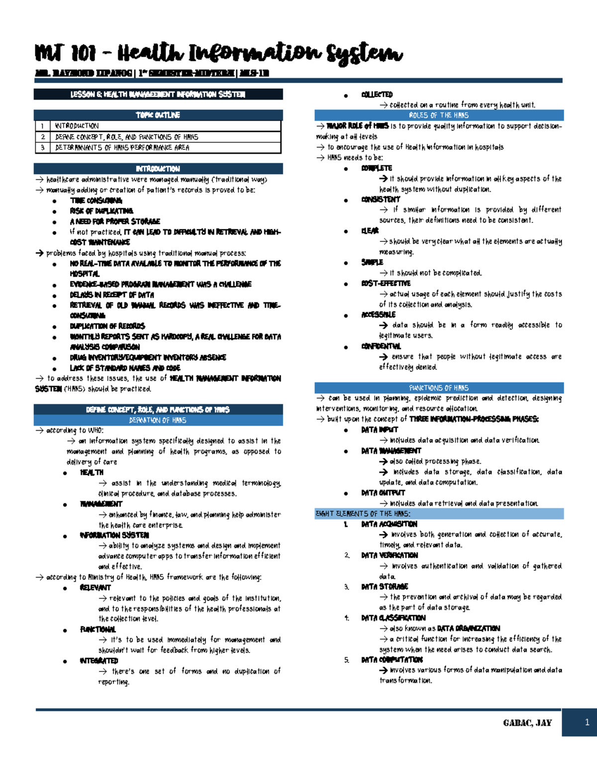 HIS - Lesson 6 - Summary of Health Management Information System - Studocu