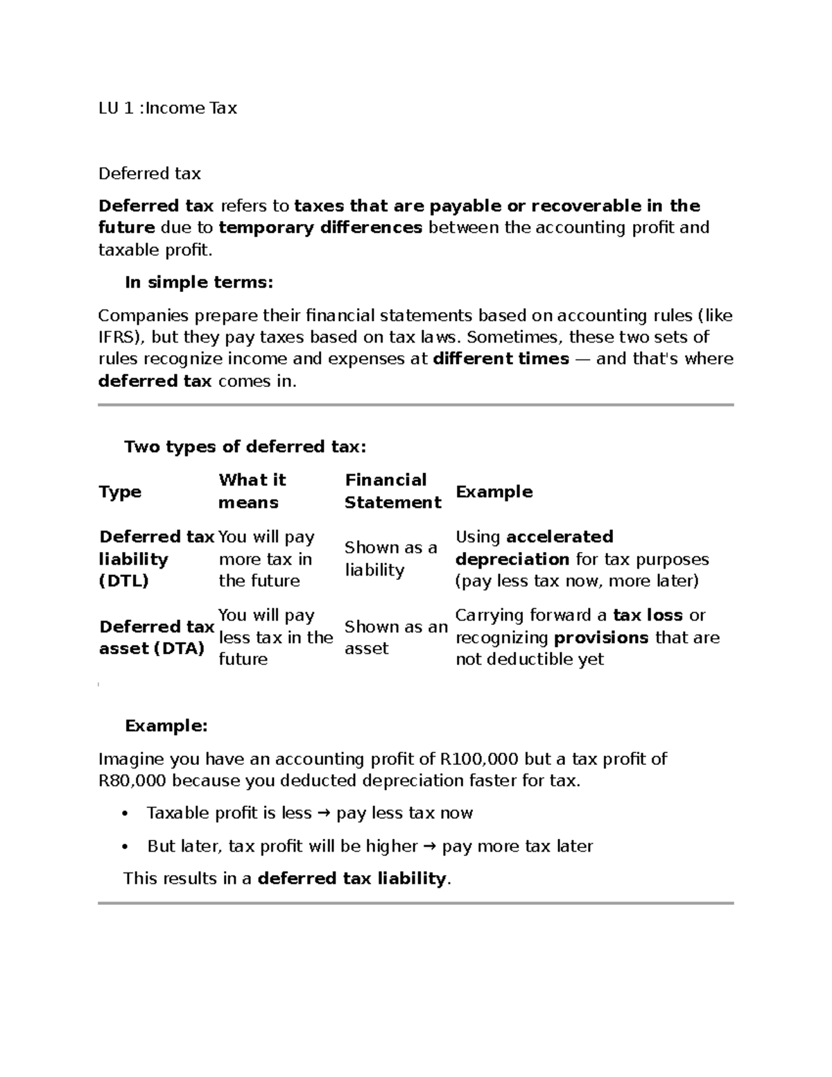 FAC3764: Summary of Deferred Tax Concepts in Financial Accounting - Studocu