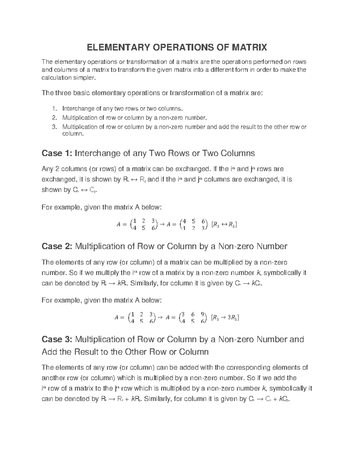 Elementary Operations of Matrix: Understanding Rank and Nullity - Studocu