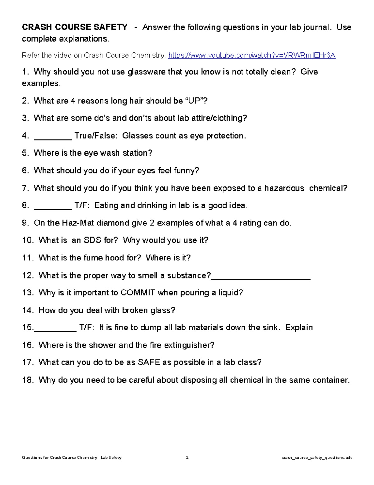 CR 101: Crash Course Lab Safety Guidelines and Questions - Studocu