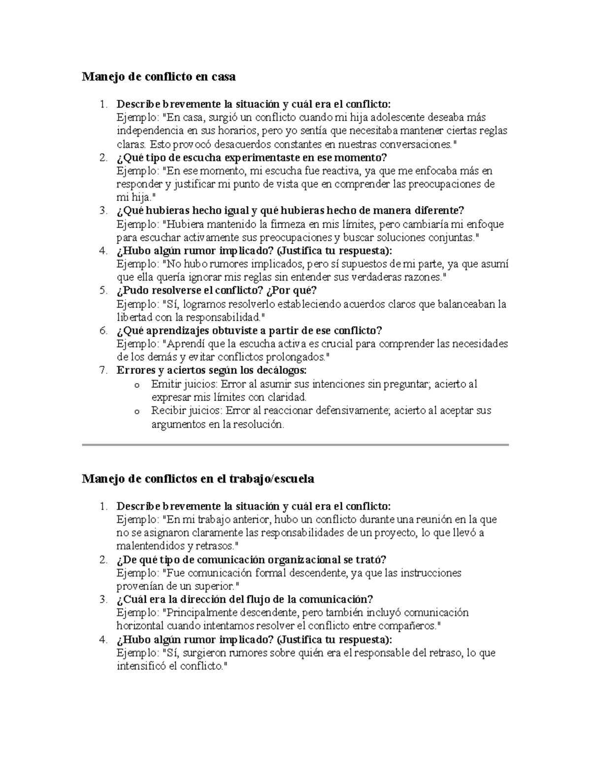 Manejo de conflicto en casa - Describe brevemente la situación y cuál ...