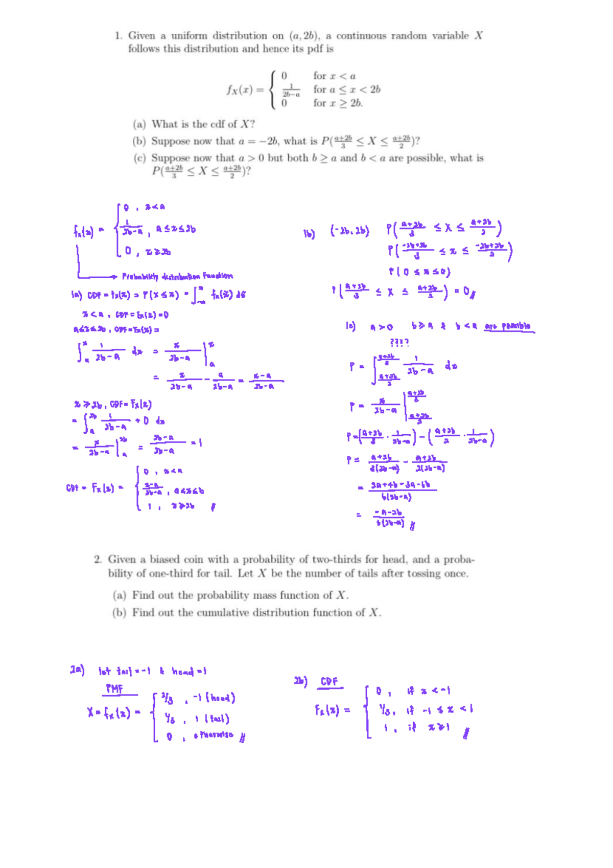 Problem Set 1: CDF & PMF of Uniform and Biased Coin Distributions - Studocu