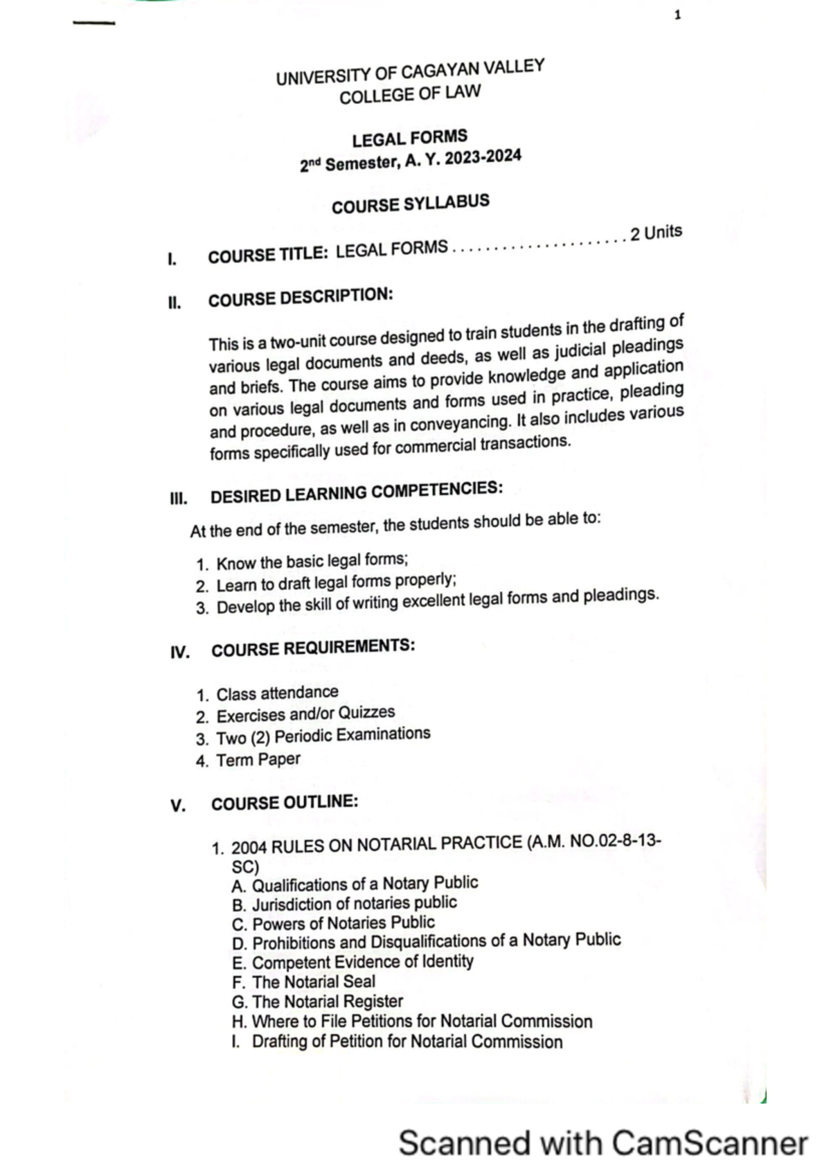 Legal Forms Syllabus - 2nd Semester, A.Y. 2023-2024 - Studocu