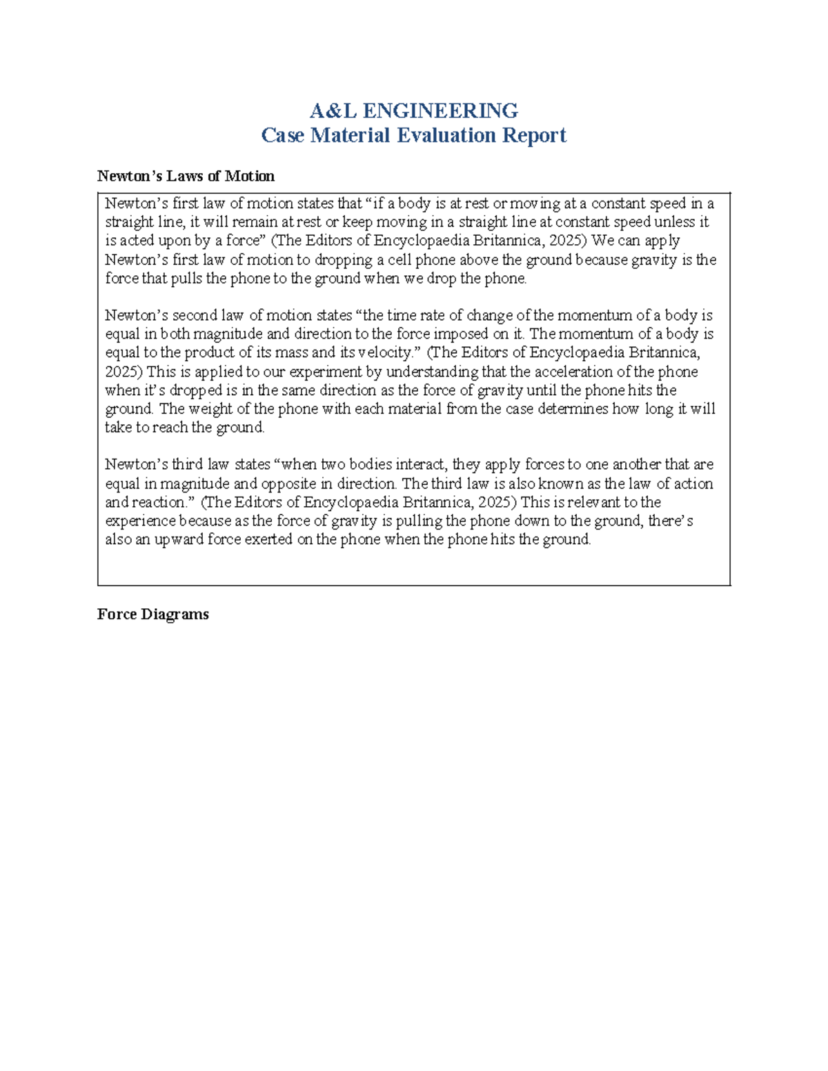5-2 Project Two Newton's Laws - A&L ENGINEERING Case Material ...