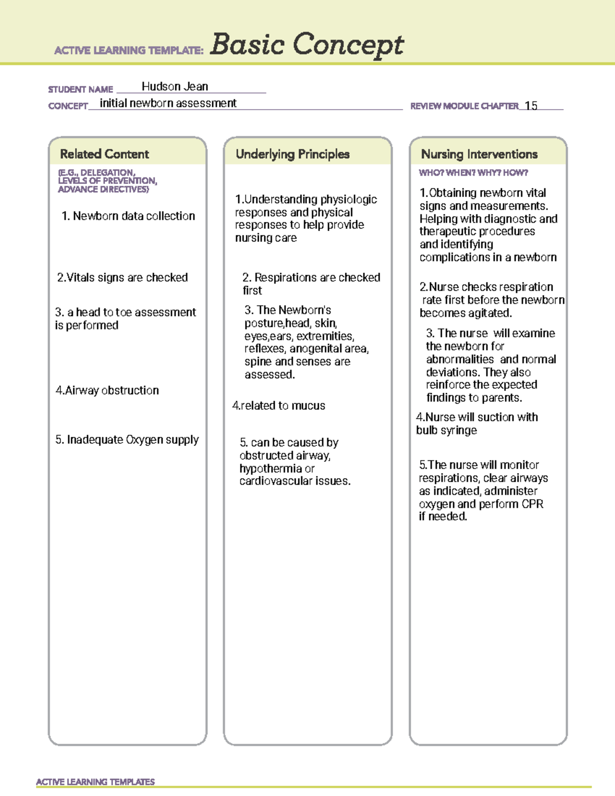 Initial Newborn Assessment - initial newborn assessment Hudson Jean ...