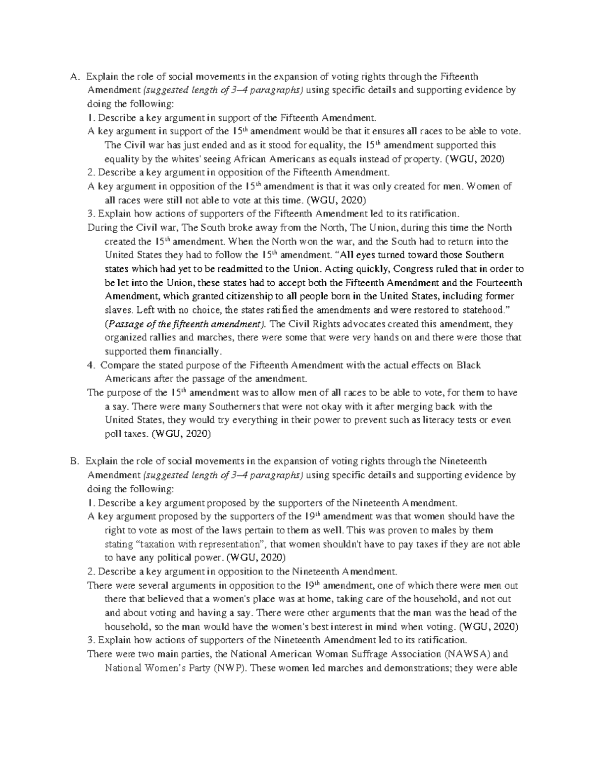 US History Task 2: Social Movements & Voting Rights through Amendments ...