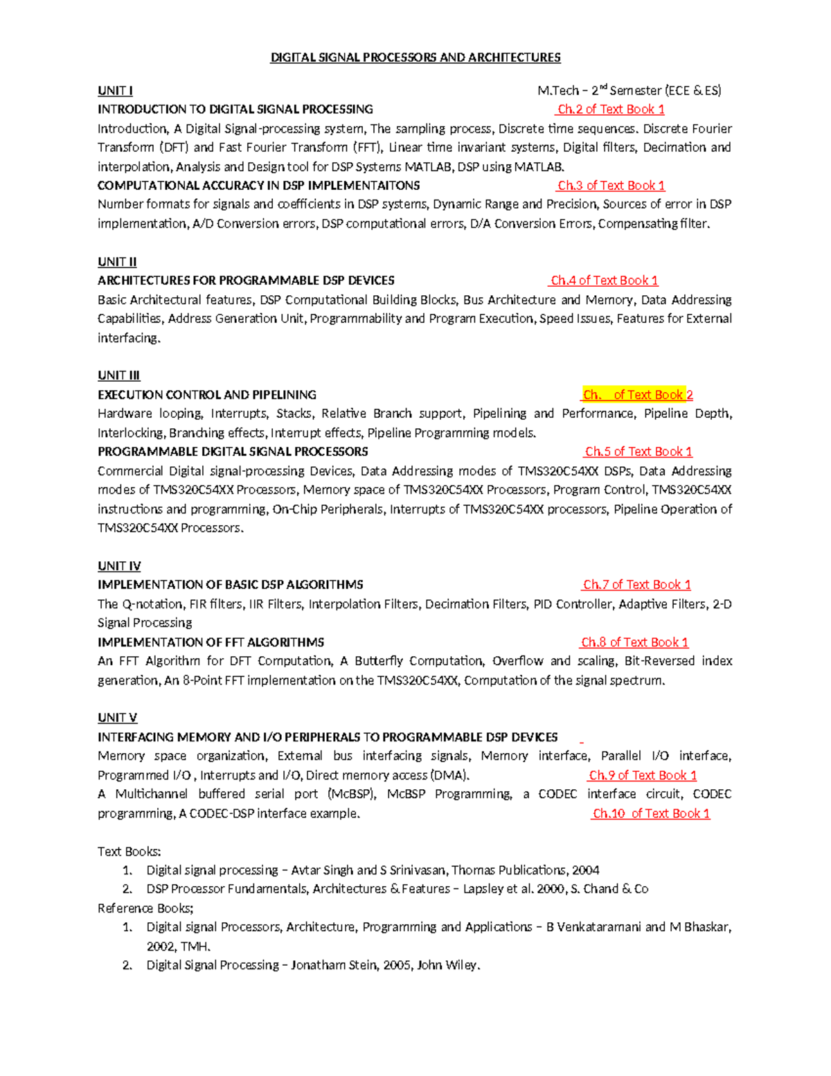 DSPA - Digital Signal Processing Overview and Architectures M.Tech 2nd ...