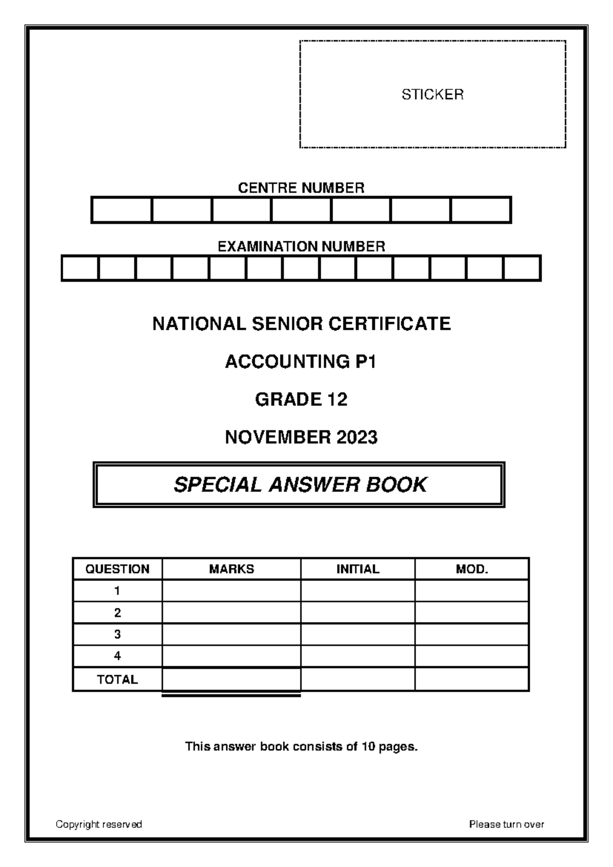 Accounting P1 Nov 2023 Exam Answer Book (Grade 12) - Studocu