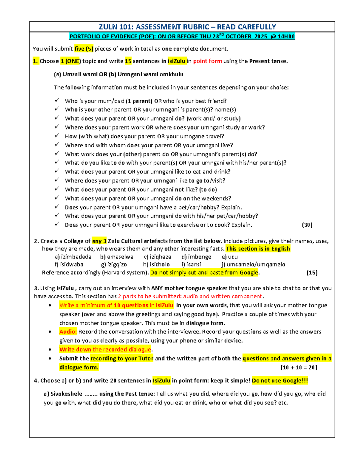 ZULN 101: Portfolio of Evidence & Oral Exam Guidelines 2025 - Studocu