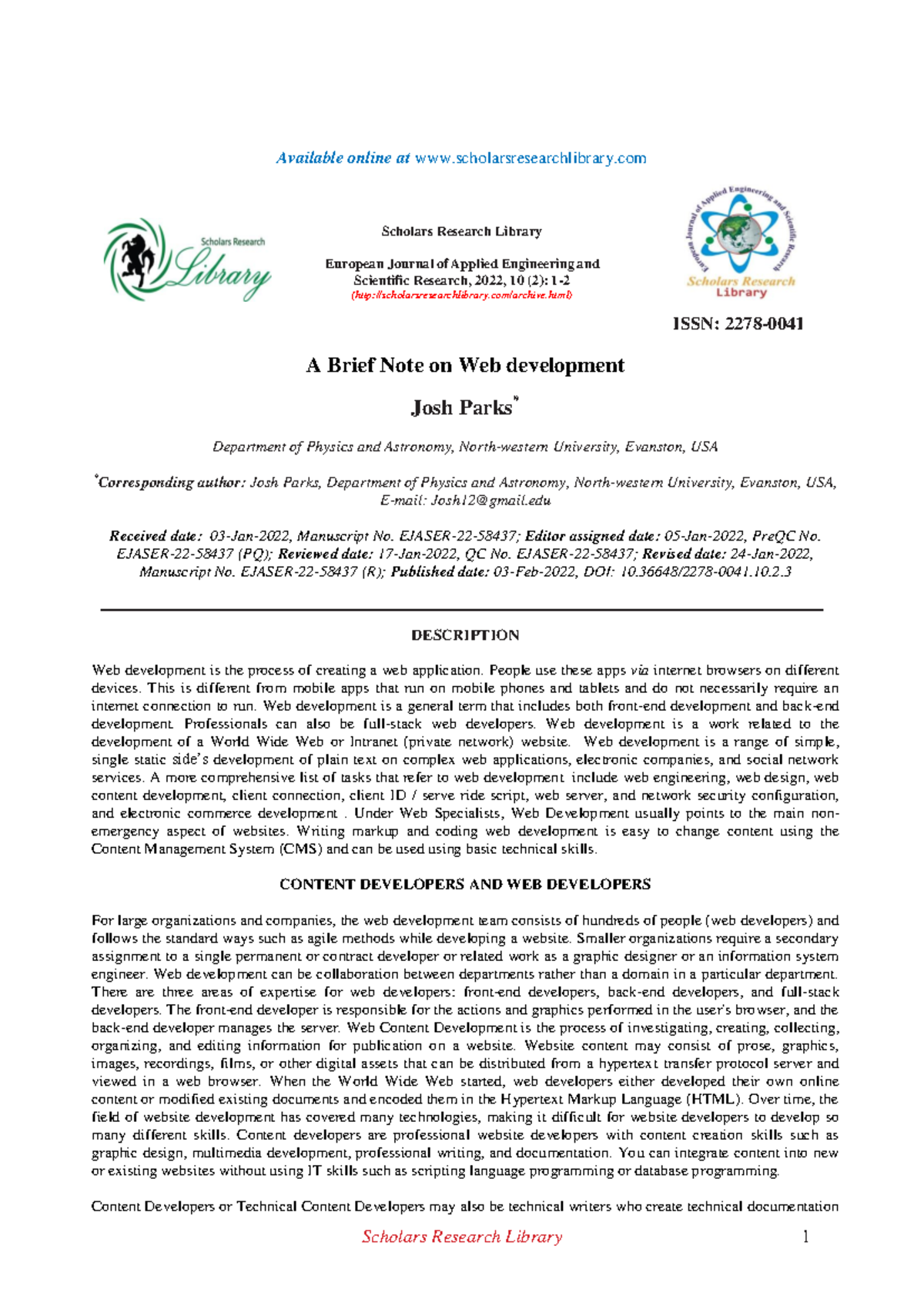 A Brief Note on Web Development: Insights and Overview - Studocu