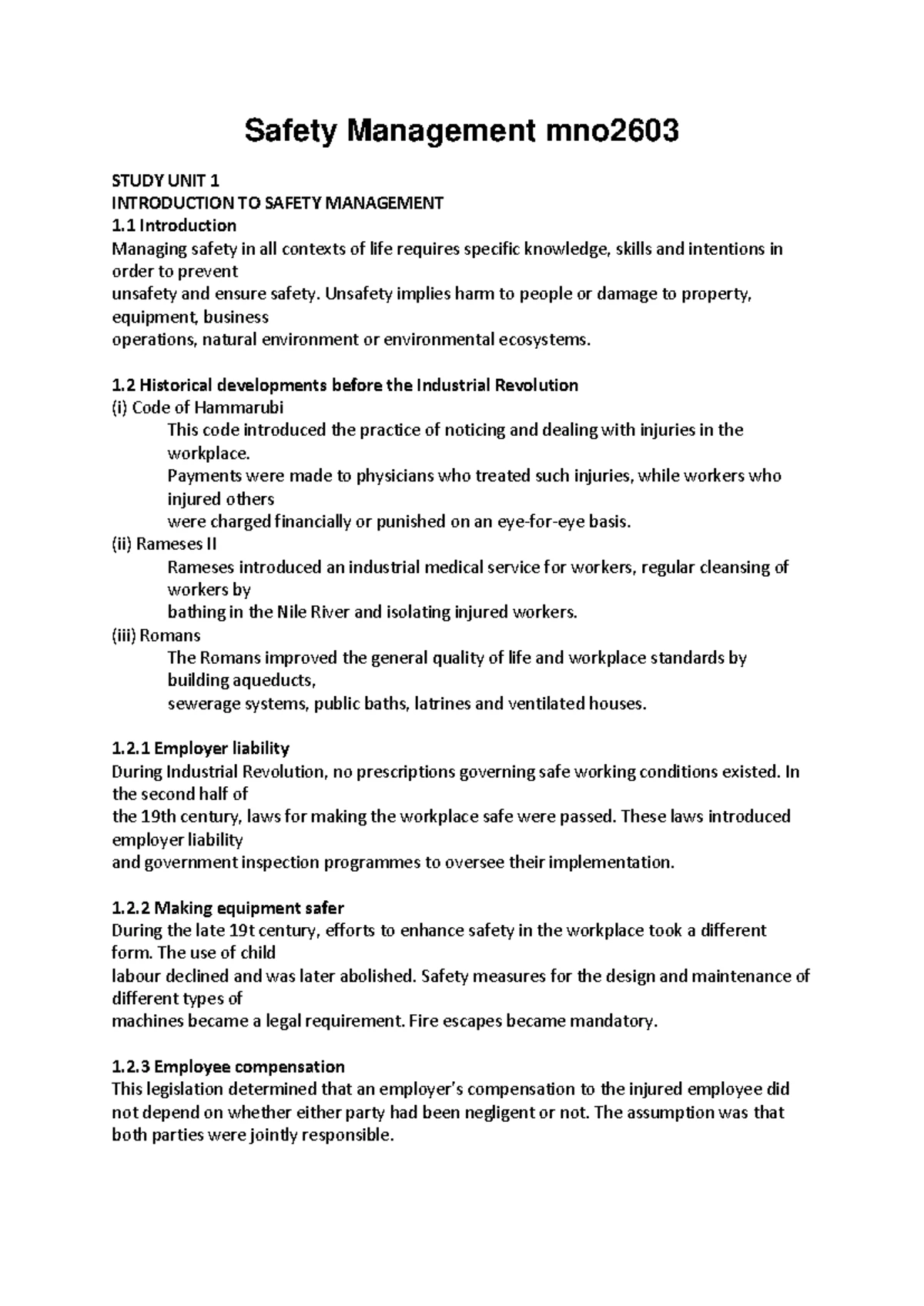 MNO2603 Safety Management II Assessment 5 Guidelines and Requirements ...