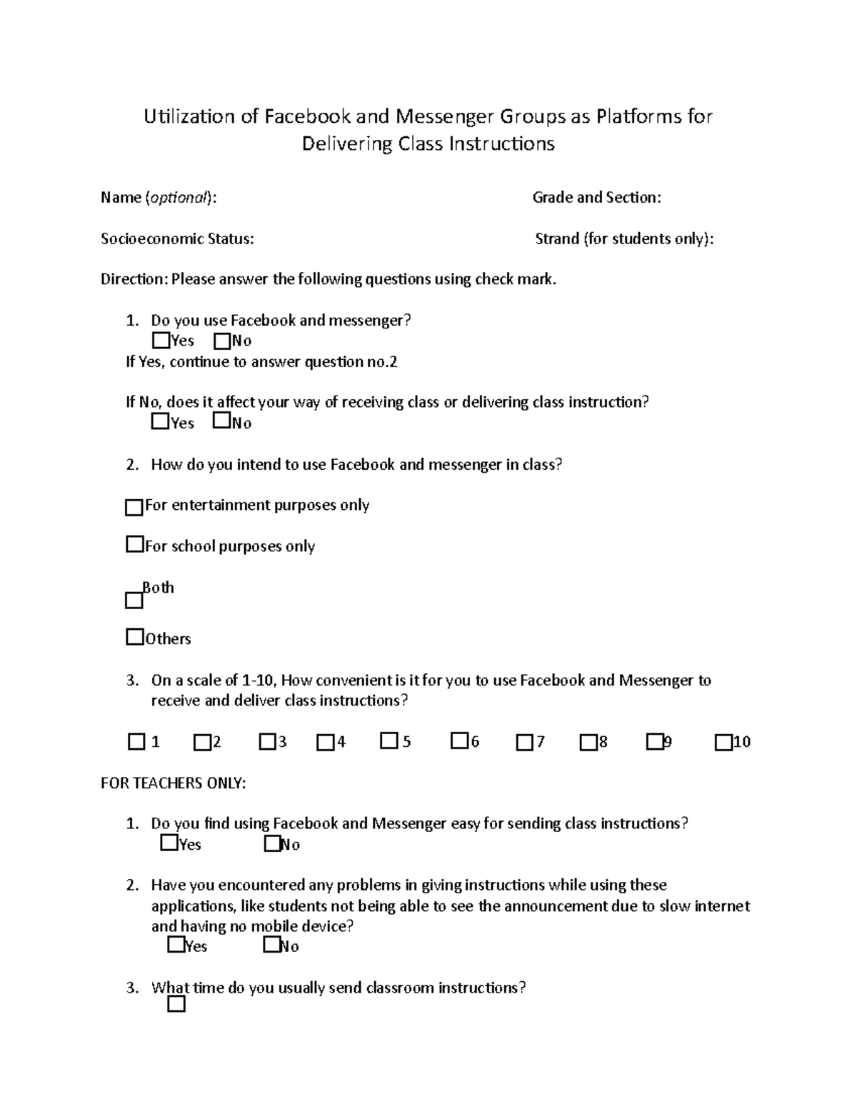 Survey- Questionnaire-finalomgggymresearch - Utilization of Facebook ...