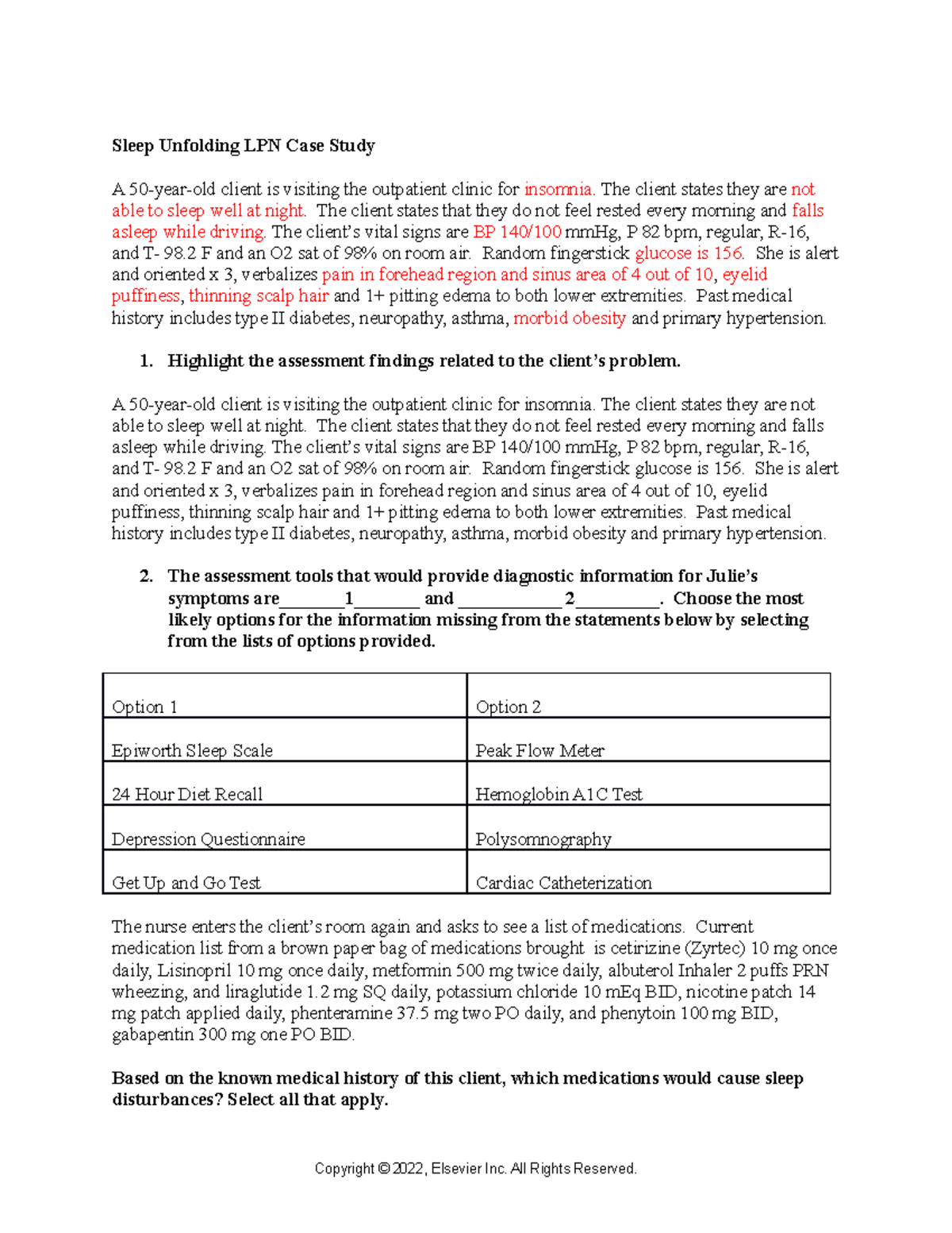 Sleep Case Study: Understanding Patient Insomnia and Medications - Studocu
