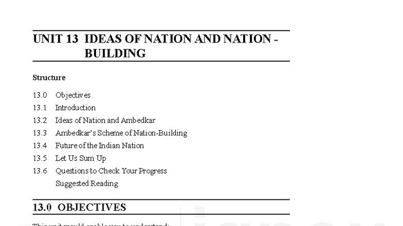 UNIT 13: IDEAS OF NATION AND NATION BUILDING - Ambedkar's Vision - Studocu