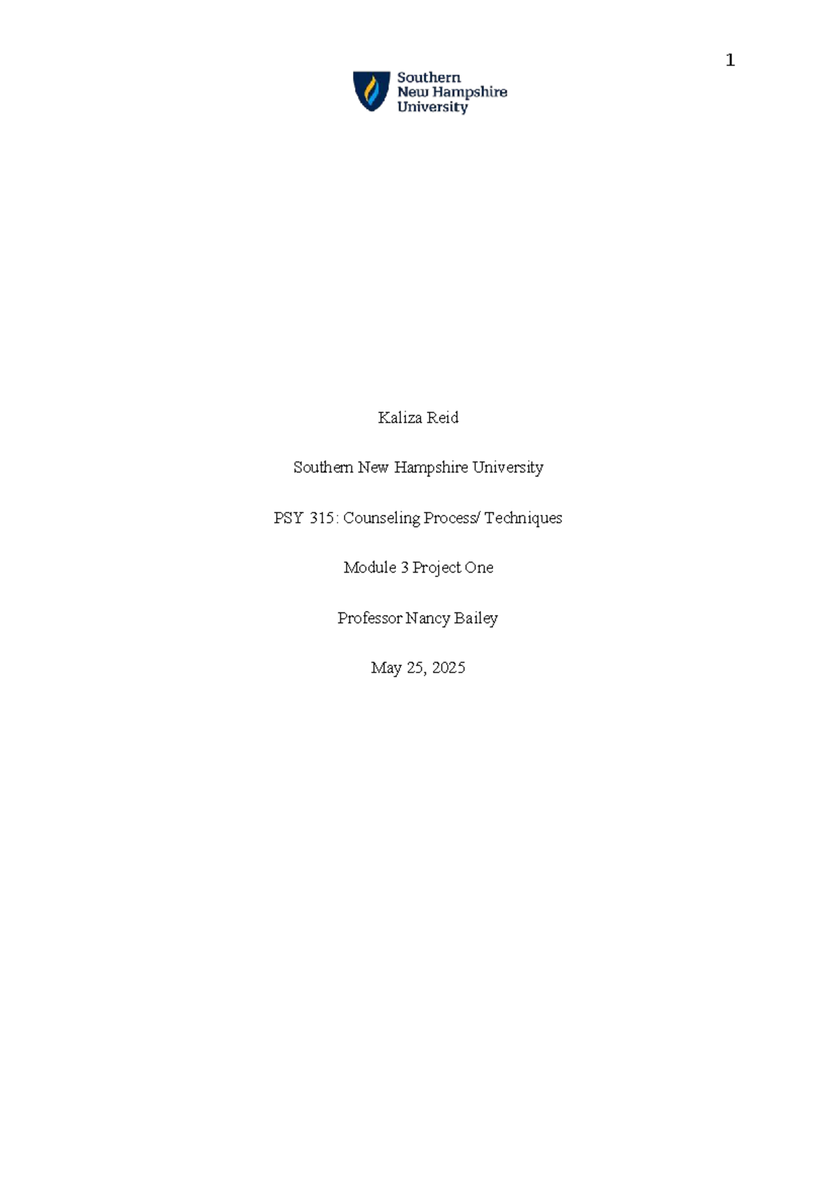 PSY 315: Counseling Techniques - Module 3 Project One (05-25-2025 ...
