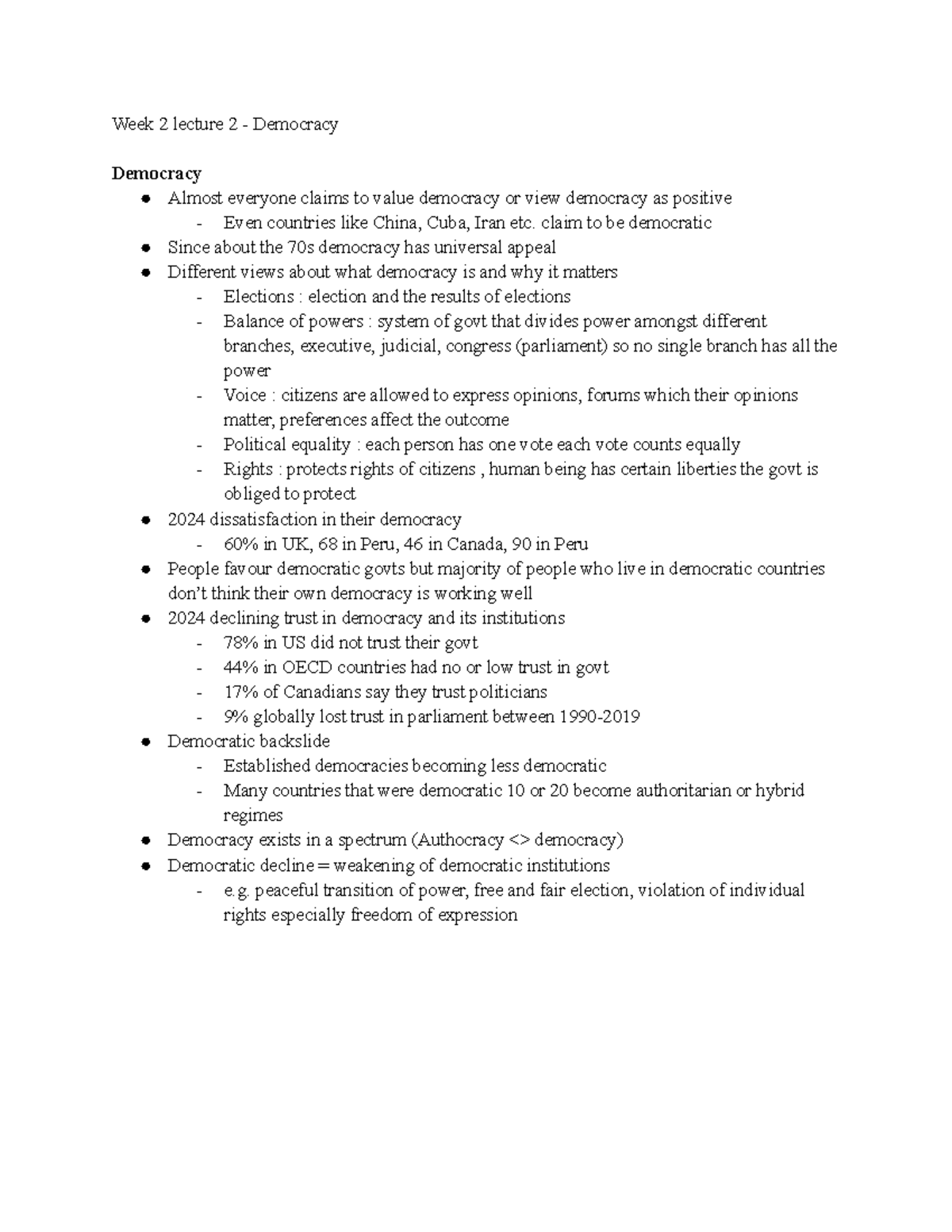 POL101 - Week 2 Lecture Notes: Understanding Democracy and Its ...