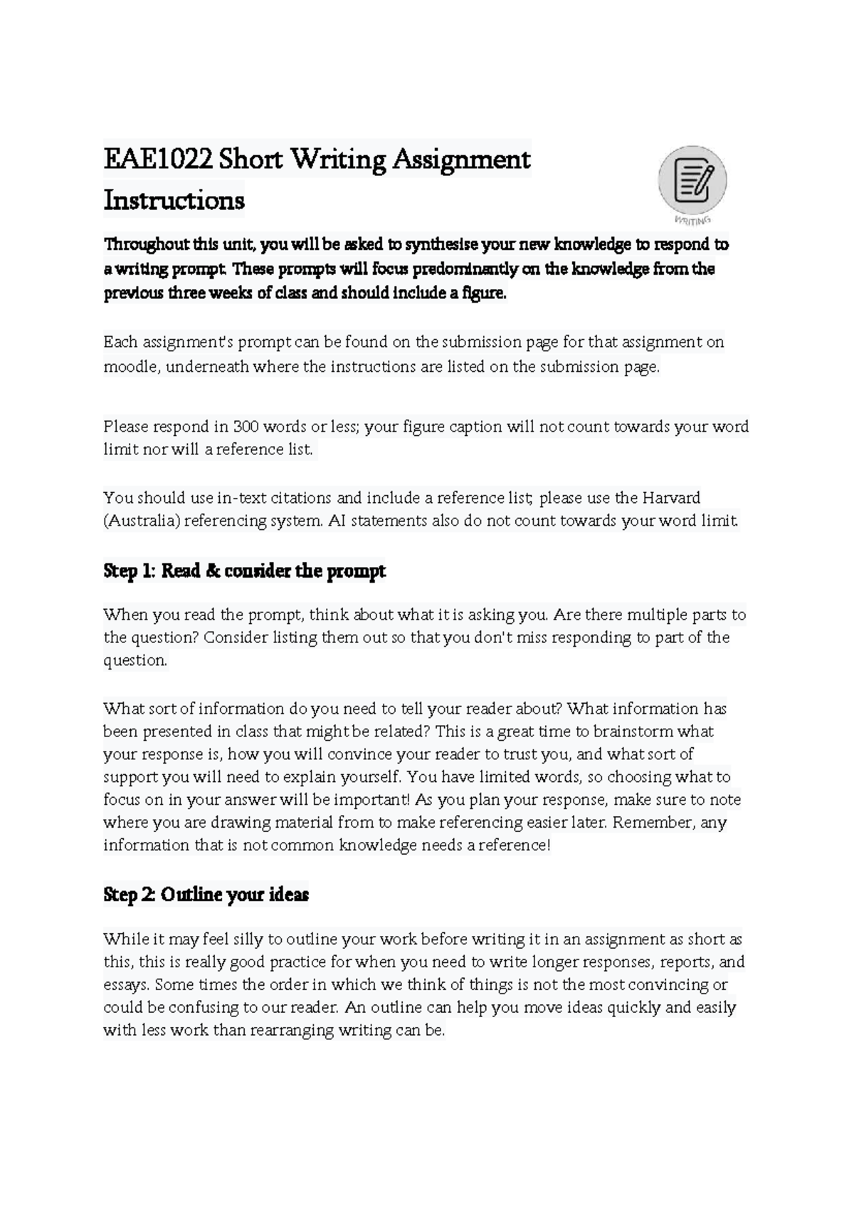 EAE1022 Writing Assignment Guidelines: Synthesis & Submission Steps - Studocu