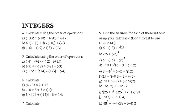 INTEGERS 4: Order of Operations & Problem Solving Guide - Studocu