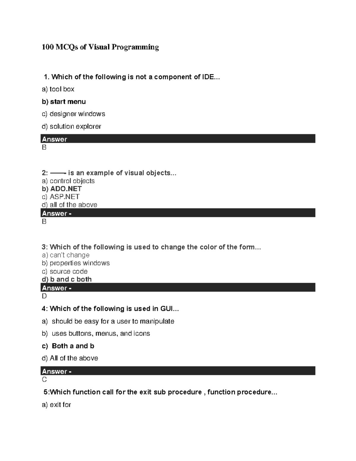 Mcqs Visual Programming C 100 Mcqs Of Visual Programming 1 Which Of The Following Is Not A