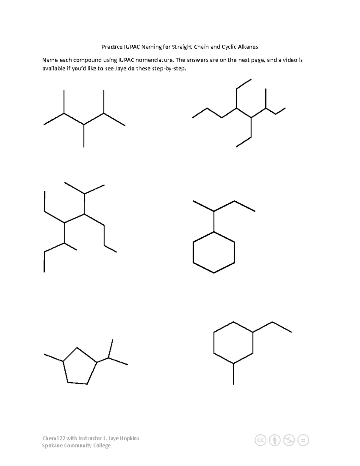 Chem122 Practice: IUPAC Naming of Straight Chain and Cyclic Alkanes ...